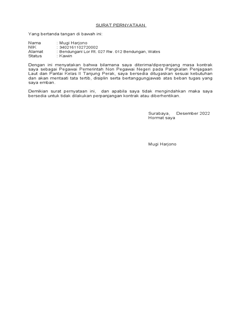 Contoh Surat Pernyataan Ppnpn-2 | PDF