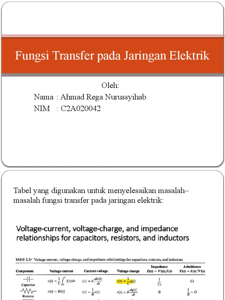 C2A020042 - Ahmad Rega N - Fungsi Transfer Pada Jaringan Elektrik | PDF | Metode & Bahan Ajar ...