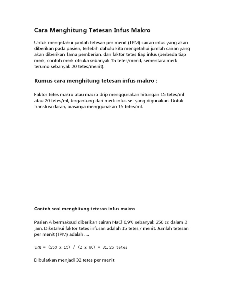 Cara Menghitung Tetesan Infus Makro | PDF
