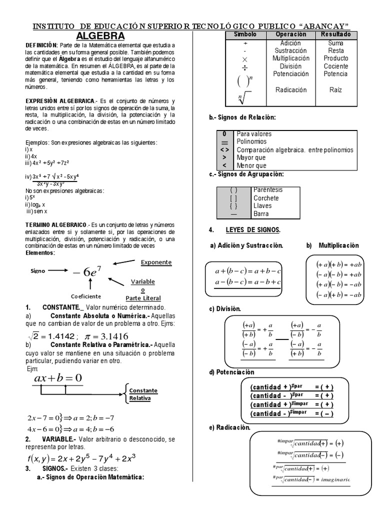 Ficha #01 Expresiones Algebraicas | PDF | Multiplicación | Matemáticas