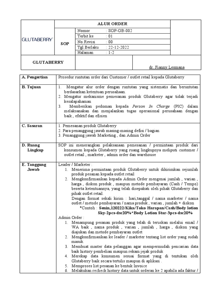 Sop Alur Order NW | PDF
