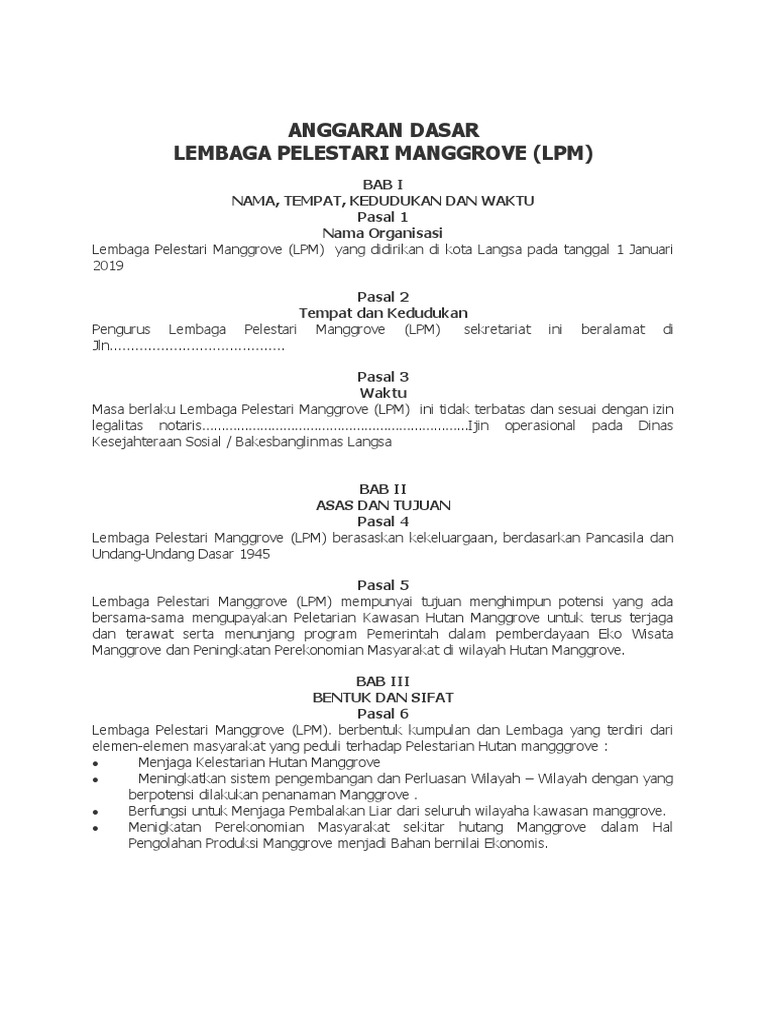 Anggaran Dasar LPM | PDF