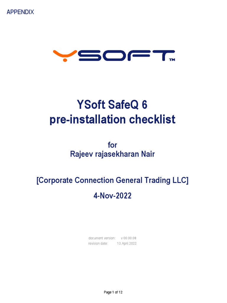 Rajeev Rajasekharan Nair - YSoft SafeQ6 Pre-Installation Checklist ...