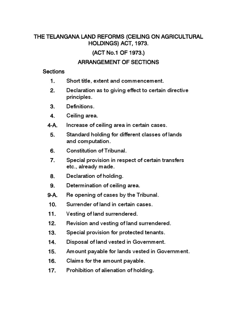 The Telangana Land Reforms (Ceiling On Agricultural Holding) Act, 1973 ...