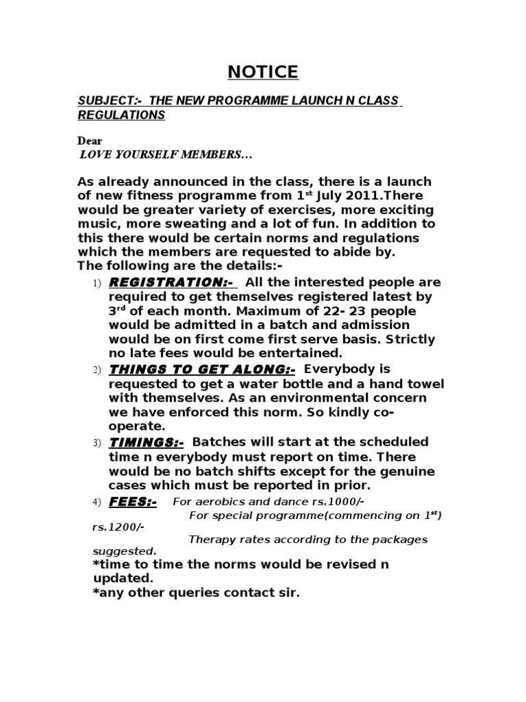 New Fitness Program Launch Notice | PDF