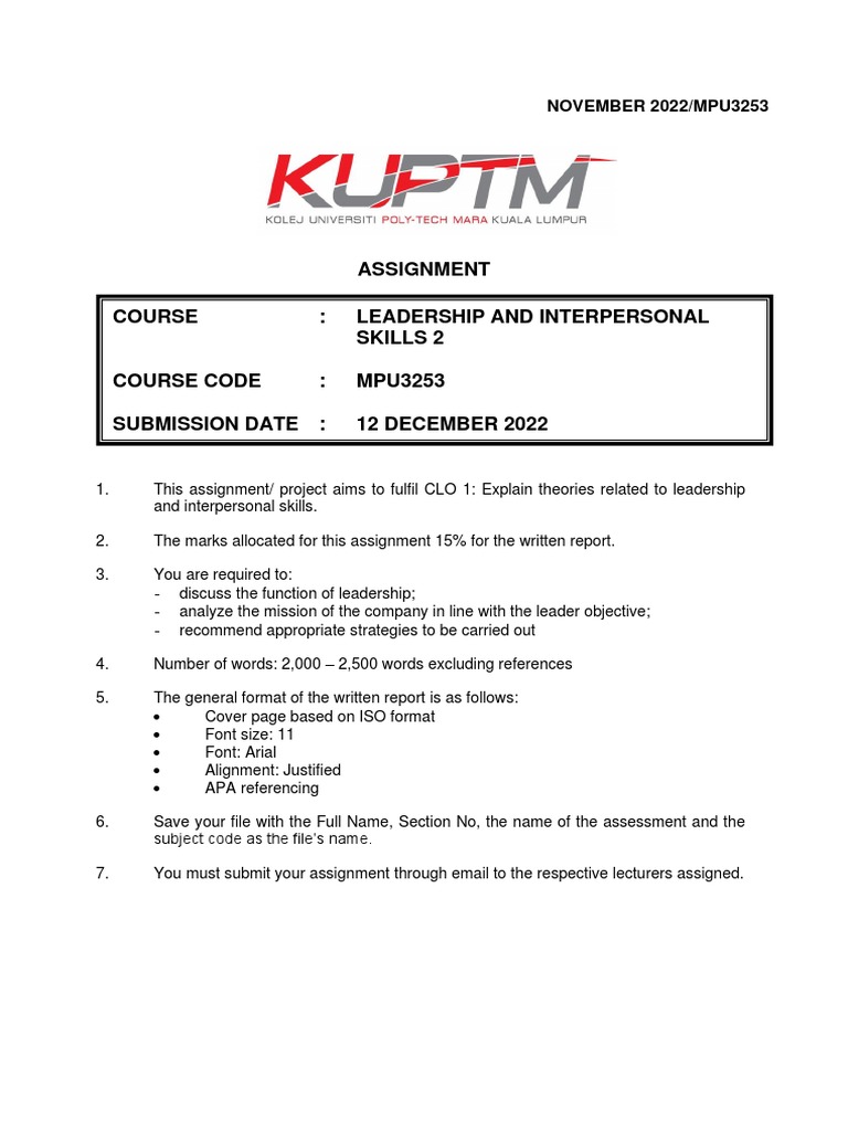 ASSIGNMENT (1) MPU3253 | PDF | Apa Style | Leadership