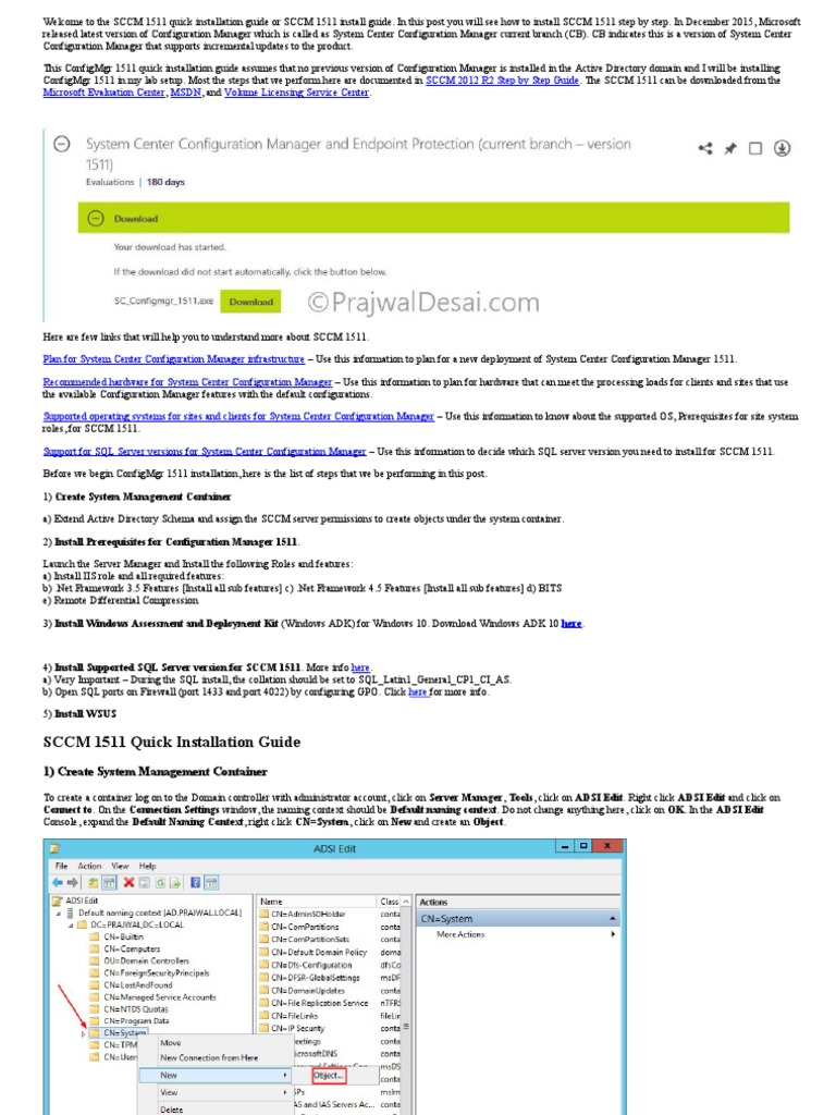 01 SCCM 1511 Quick Installation Guide | PDF | Active Directory | Networking