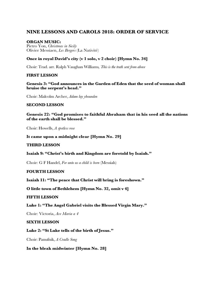 Nine Lessons and Carols 2018 Service | PDF | Religion & Spirituality
