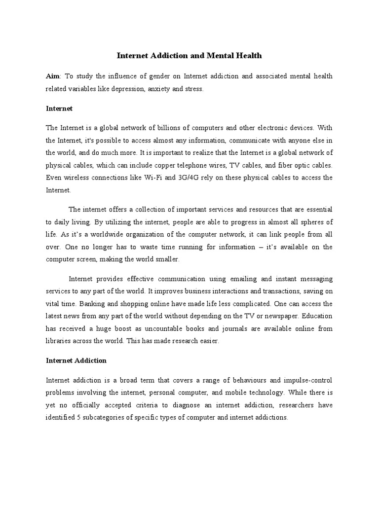 Internet Addiction and Mental Health | PDF