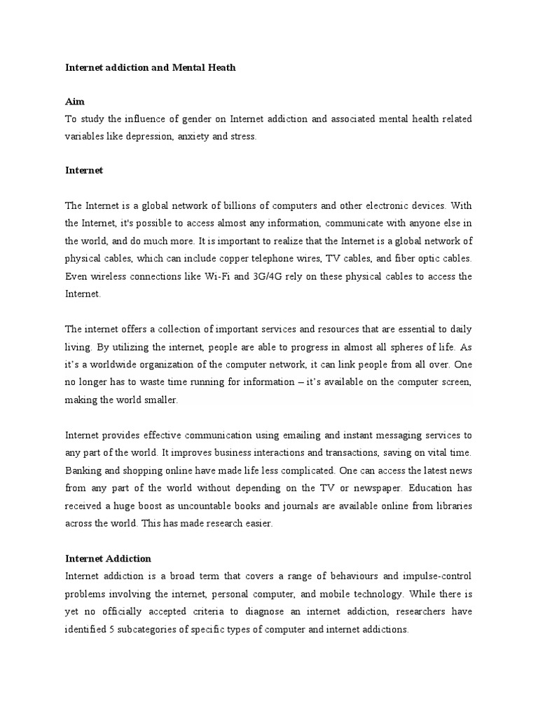 Internet Addiction and Its Impact On Mental Health | PDF | Social Media ...