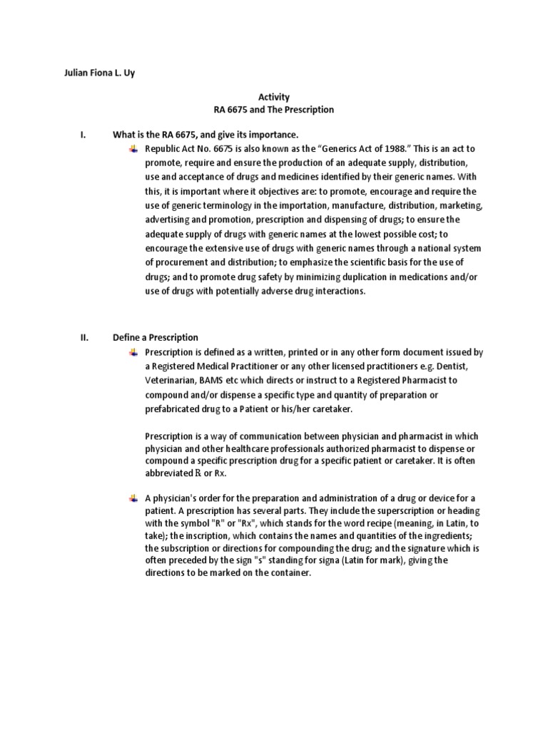 Understanding RA 6675 and Prescriptions | PDF | Medical Prescription ...