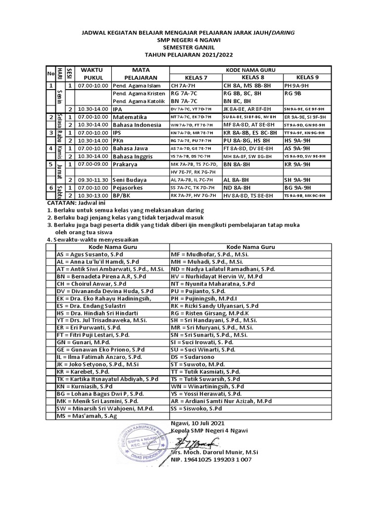 Jadwal KBM Daring | PDF
