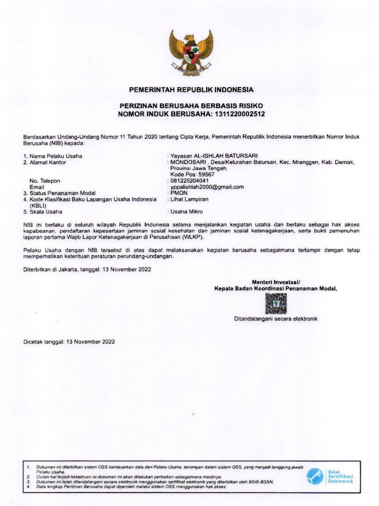 Nib Yayasan Al Ishlah Baru | PDF