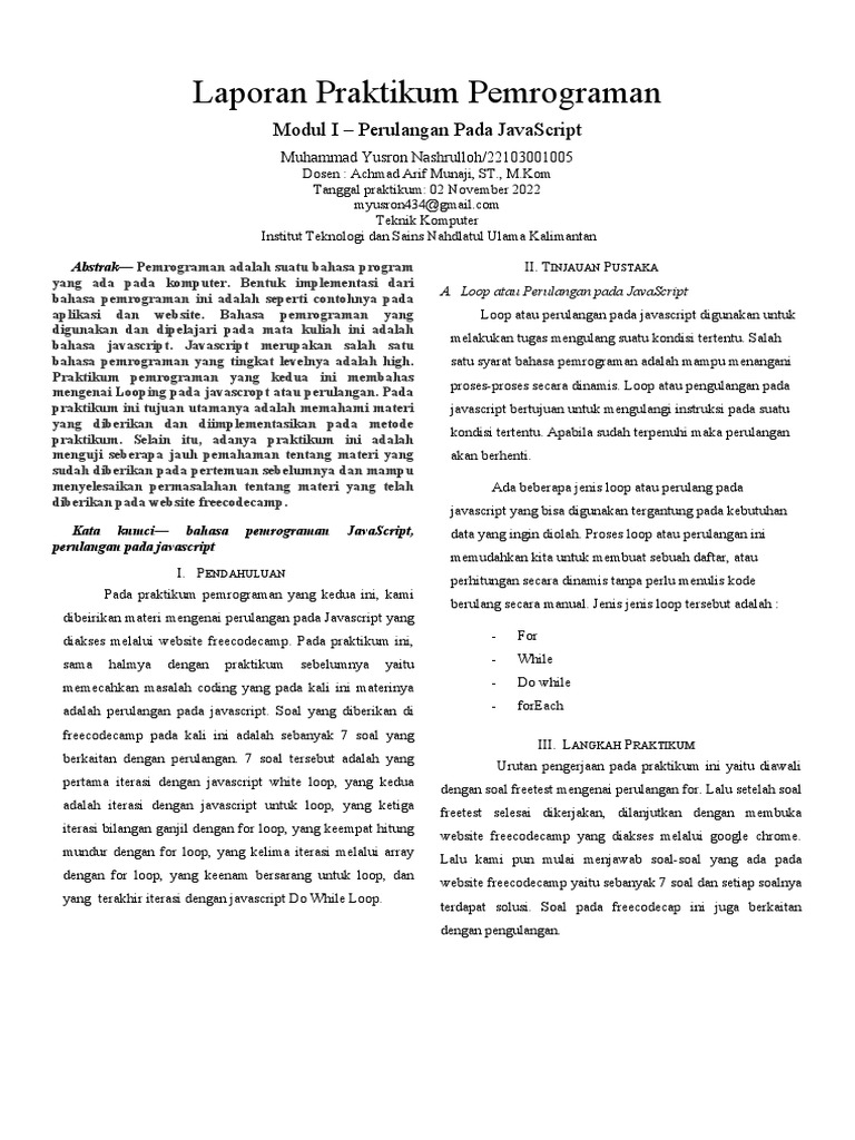 Praktikum Perulangan JavaScript | PDF
