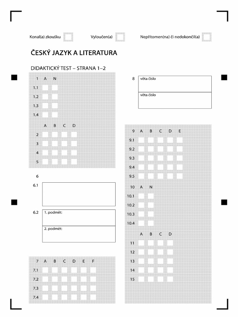 Maturita Cestina Didakticky Test Zaznamovy Arch 2020 Jaro | PDF