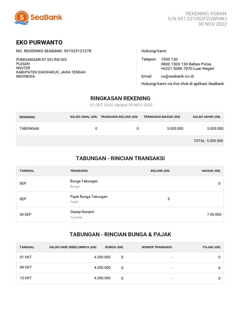 Eko Purwanto Seabank Statement | PDF