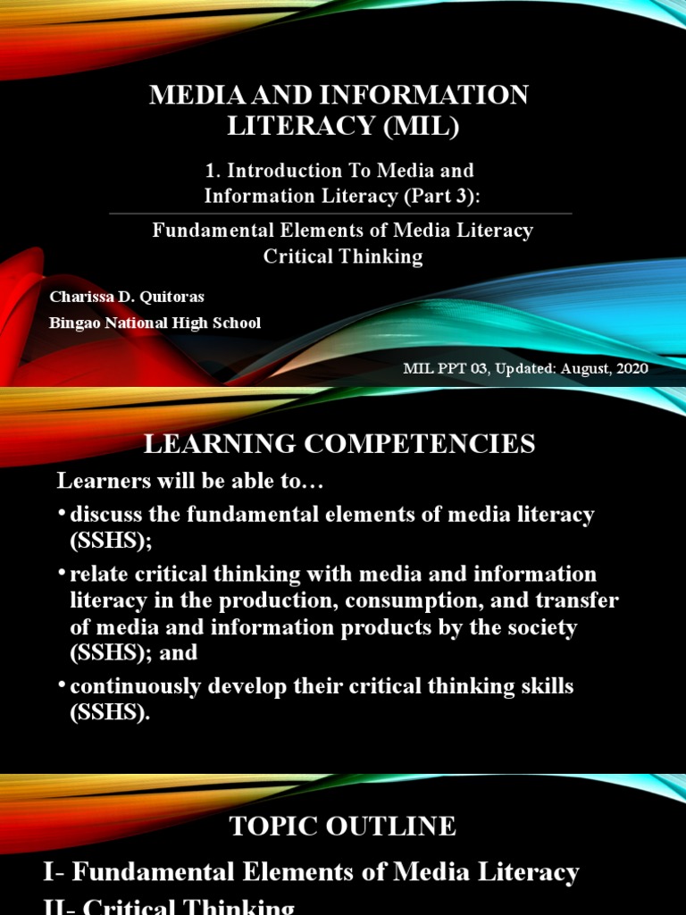 Introduction To MIL (Part 3) - Elements of Media Literacy and Critical ... Introduction To MIL (Part 3) - Elements of Media Literacy and Critical ...
