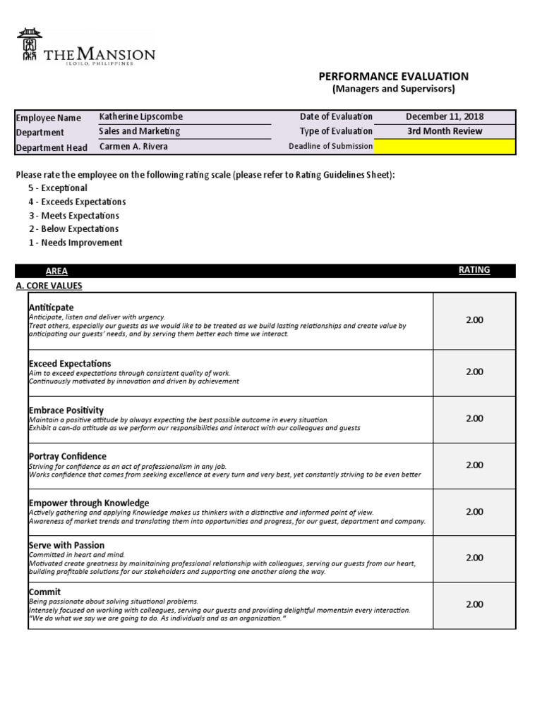 Performance Evaluation Form - Supervisors - Managers v3 - Kat Lipscombe ...