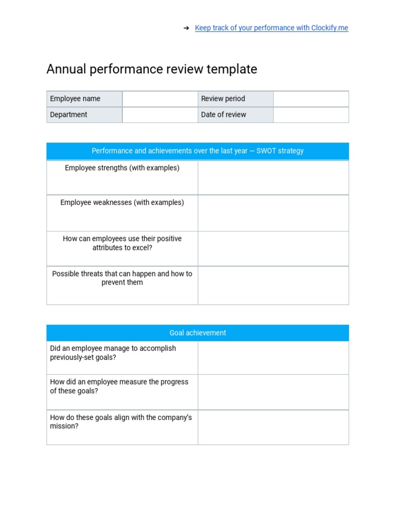 Annual Performance Review Template (Go To File and Make A Copy To Edit ...