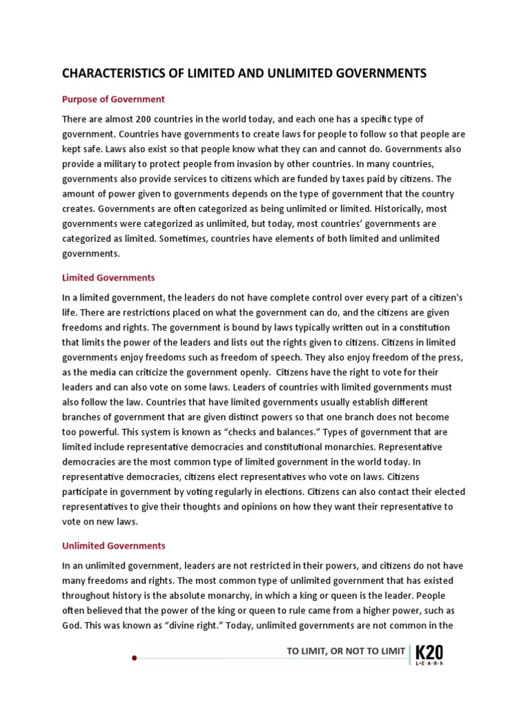 Limited vs Unlimited Government Explained | PDF | Law