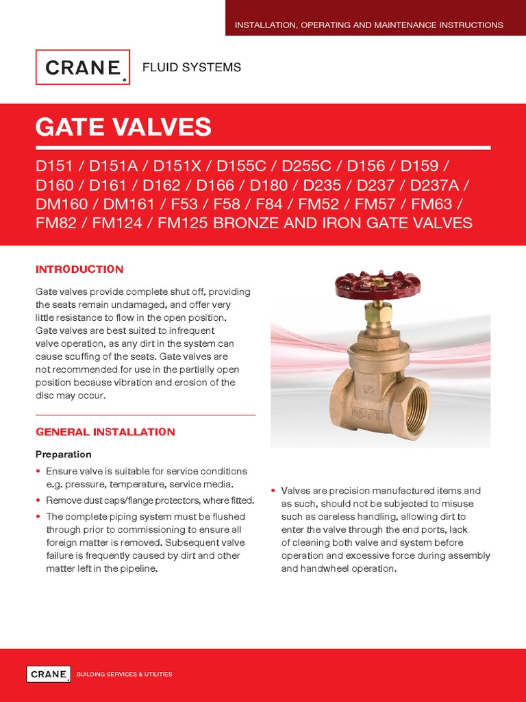Crane Gate Valves Installation Guide | PDF | Valve | Pipe (Fluid ...