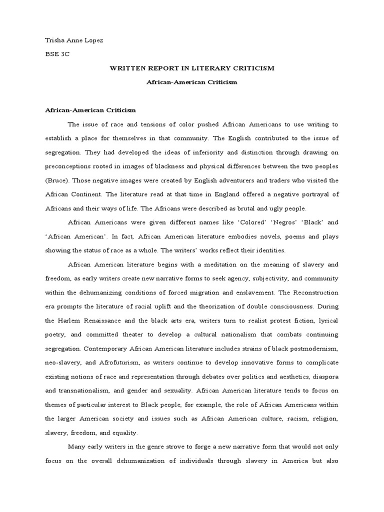 Written Report | Download Free PDF | African American Literature | Race ...