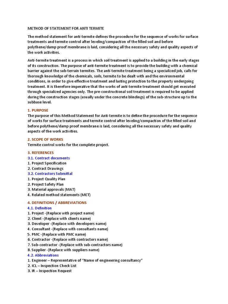 Method of Statement For Anti Termite | PDF | Safety | Soil