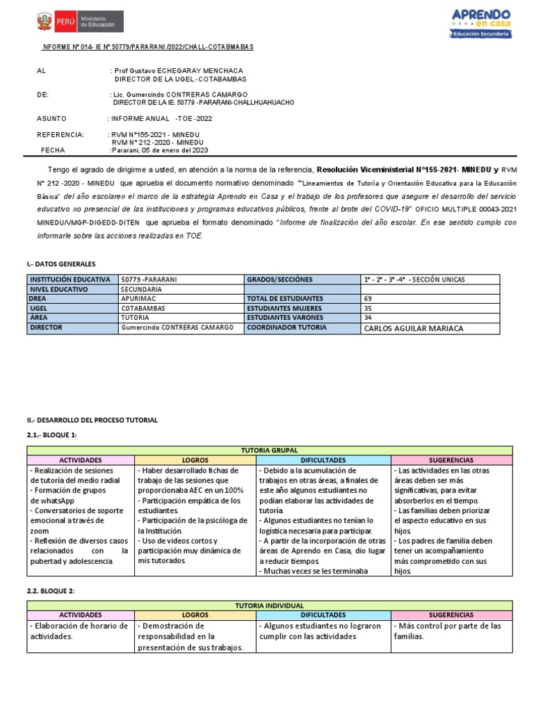 Informe Final de Tutoria 2021 | PDF | Comunicación