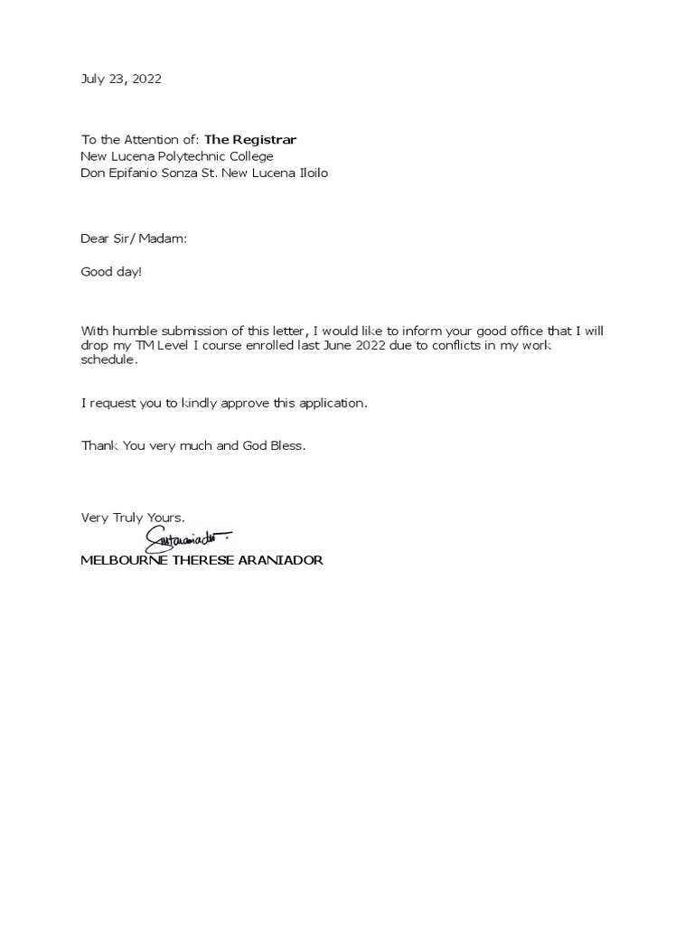 Letter For Dropping | PDF