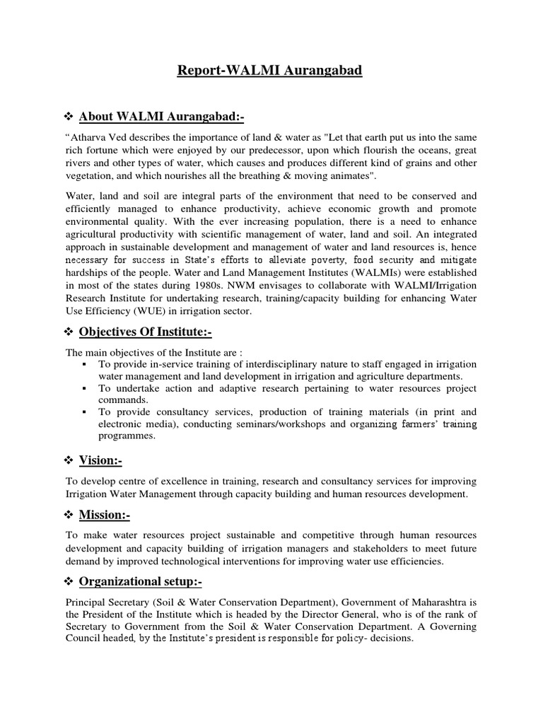 WALMI Aurangabad: Water Management Report | PDF | Irrigation | Agriculture