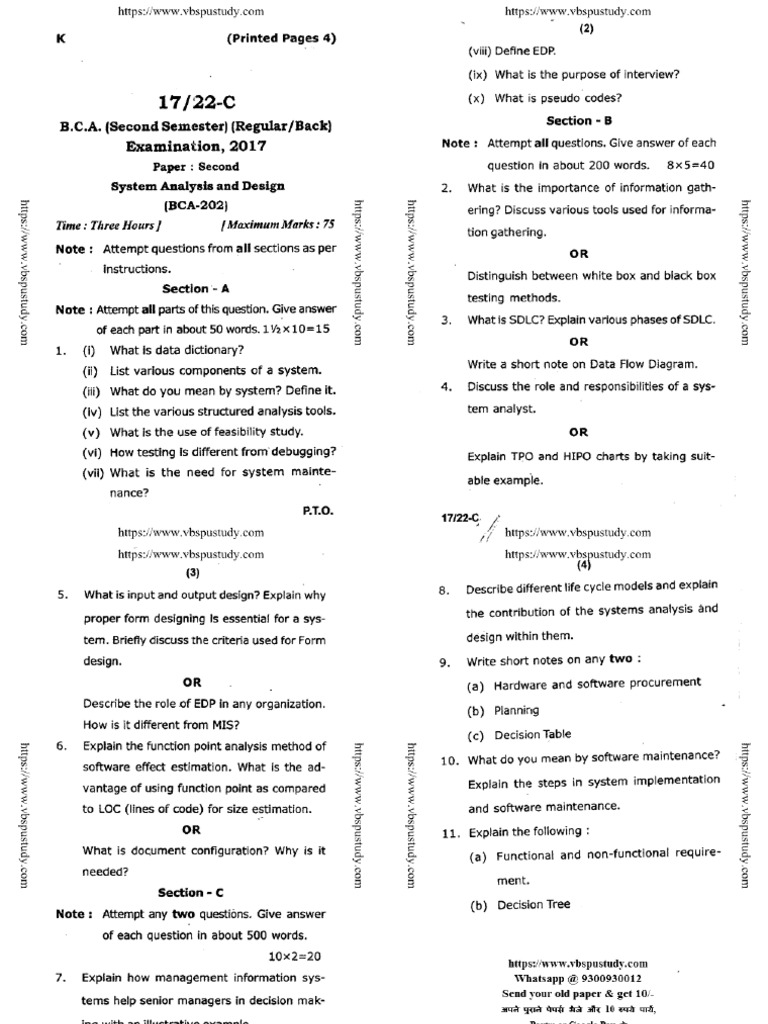 Bca 2 Sem System Analysis and Design 22 C 2017 | PDF