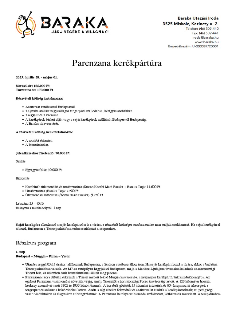 Baraka Parenzana Kerekpartura 2023 04 28 | PDF