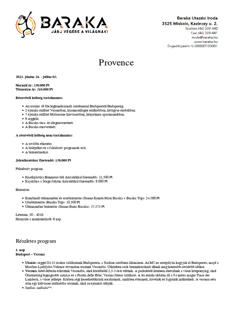 Baraka Provence Franciaorszag 2023 06 24 | PDF