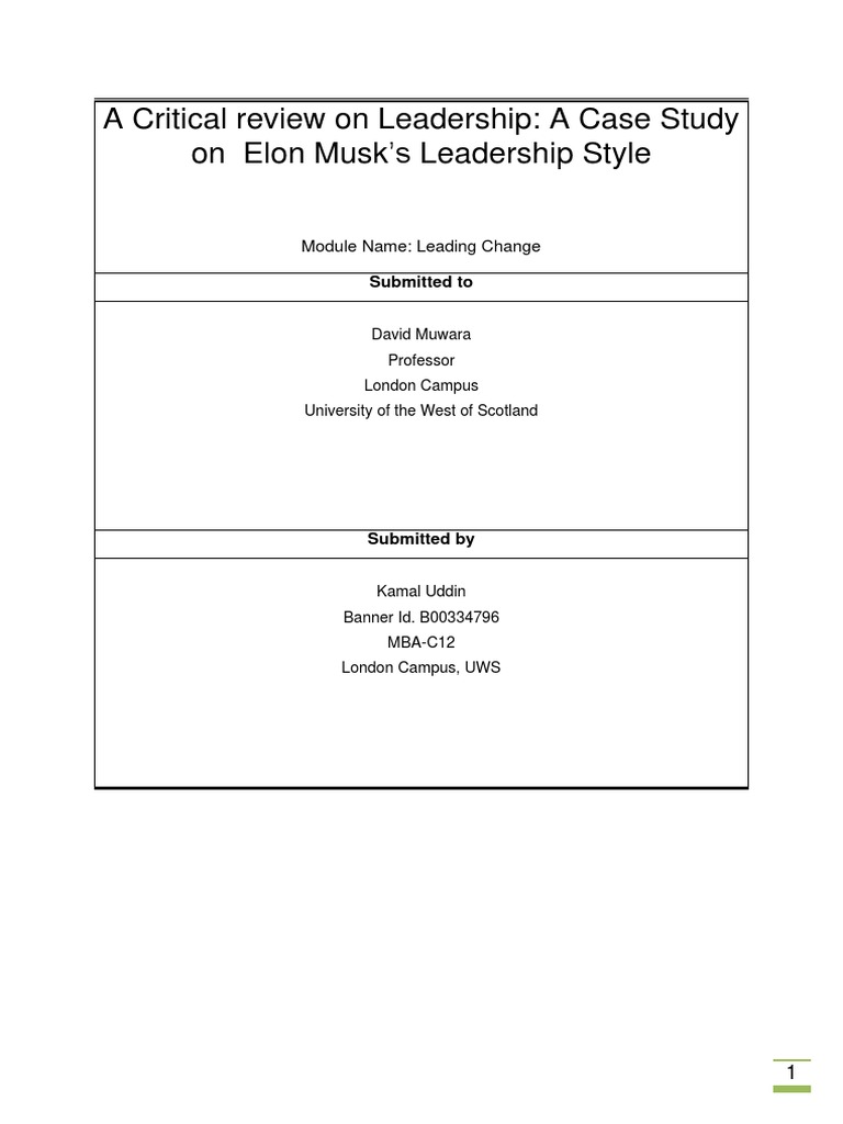Elon Musk's Leadership Analysis | PDF | Leadership | Goal