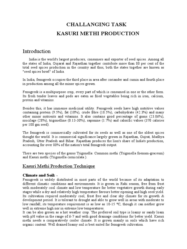 Kasoori Methi Production | PDF | Sowing | Plants