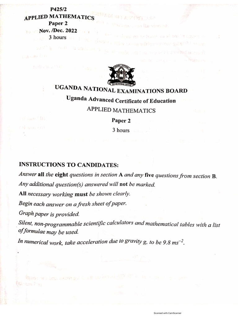 UNEB 2022 Math P.2 | PDF