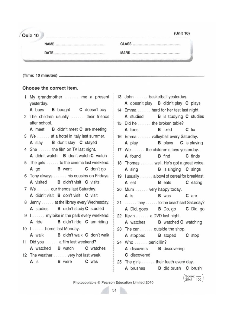 Past Simple Quiz | PDF