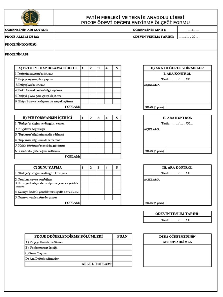 F 004 Proje Ydevi DeYerlendirme Formu | PDF