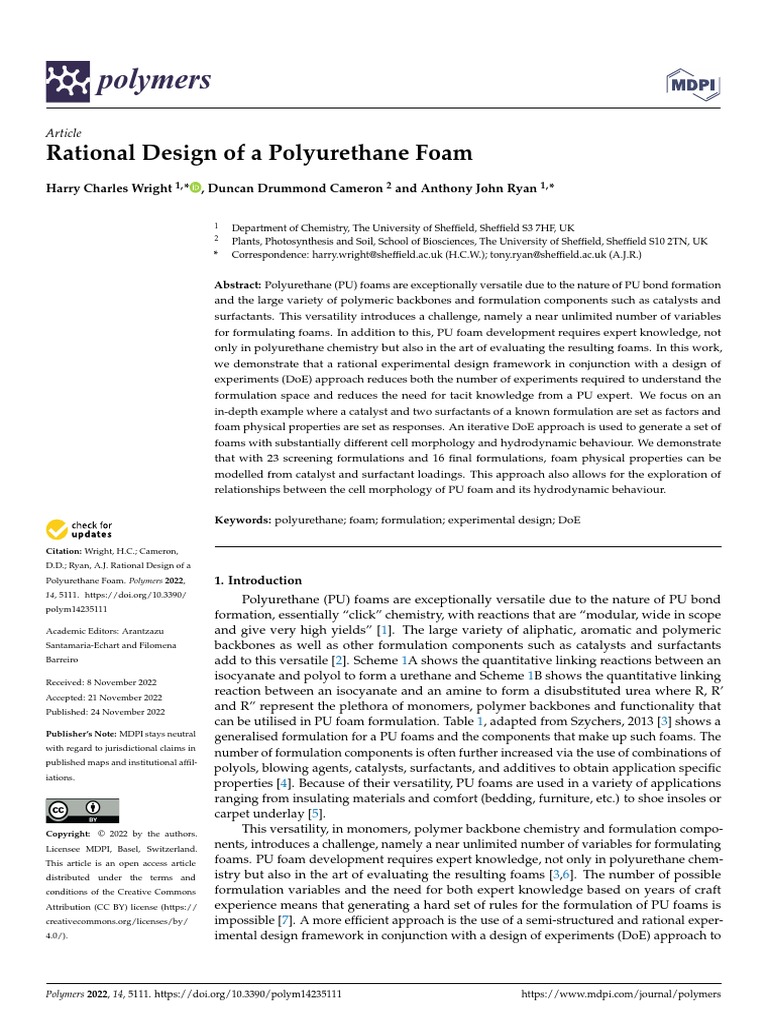 Polymers 14 05111 | PDF | Polyurethane | Chemistry