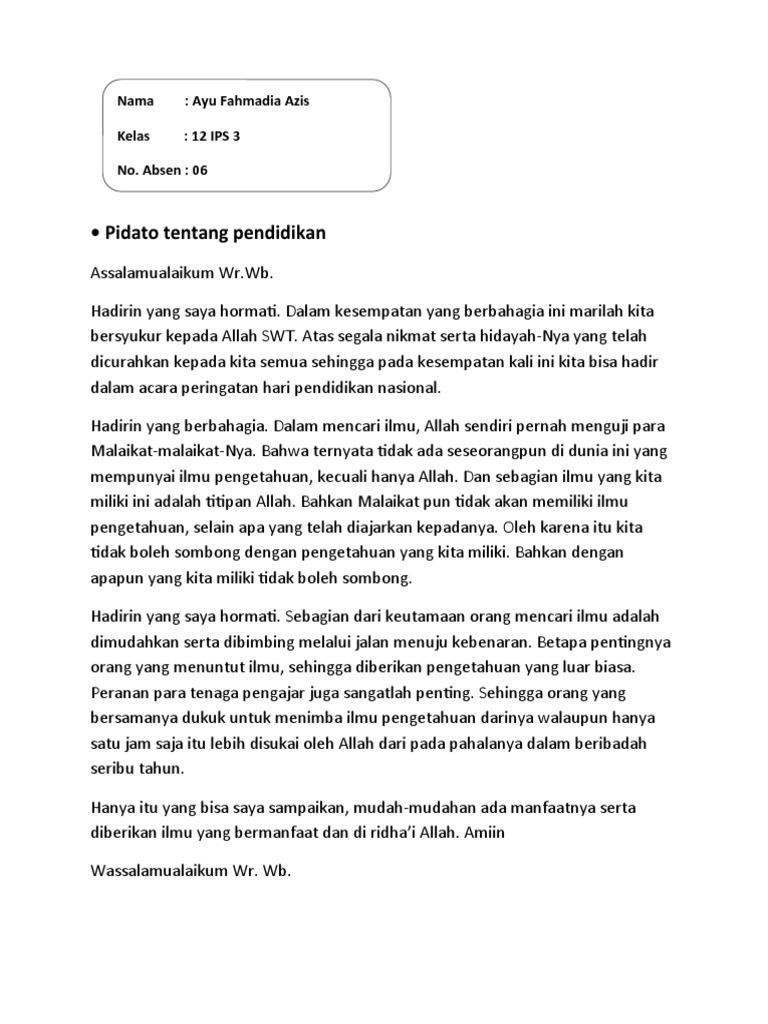 Pidato Tentang Pendidikan | PDF | Pengembangan Diri | Kesehatan Holistik