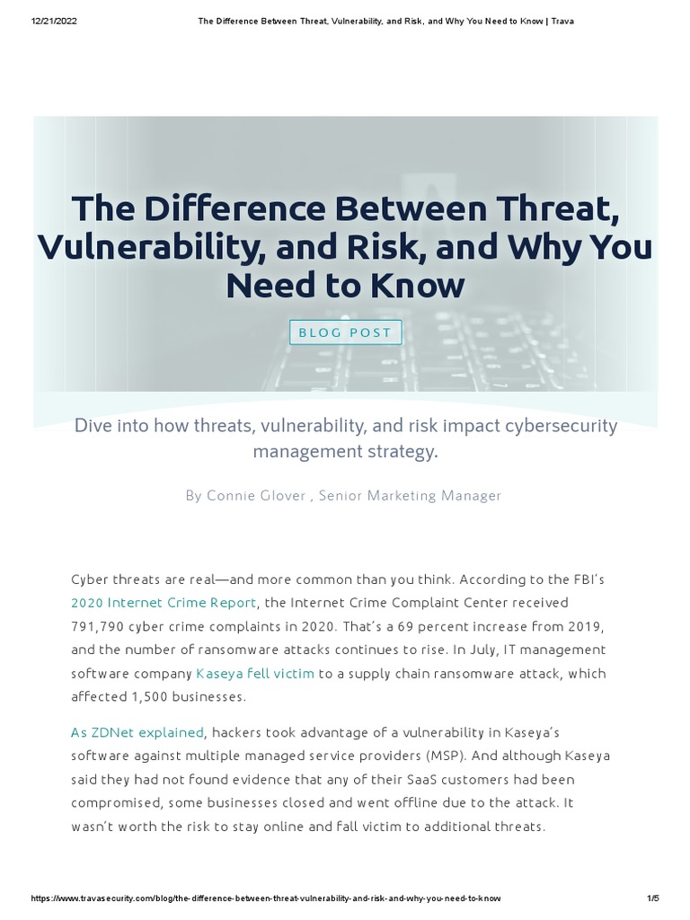 The Difference Between Threat, Vulnerability, and Risk, and Why You Need To Know - Trava-Min ...