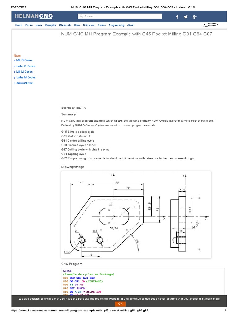 NUM CNC Mill Program Example With G45 Pocket Milling G81 G84 G87 ... NUM CNC Mill Program Example With G45 Pocket Milling G81 G84 G87 ...