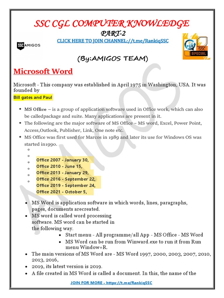 Computer For SSC CGL Part-2. | PDF | Microsoft Word | Microsoft Office