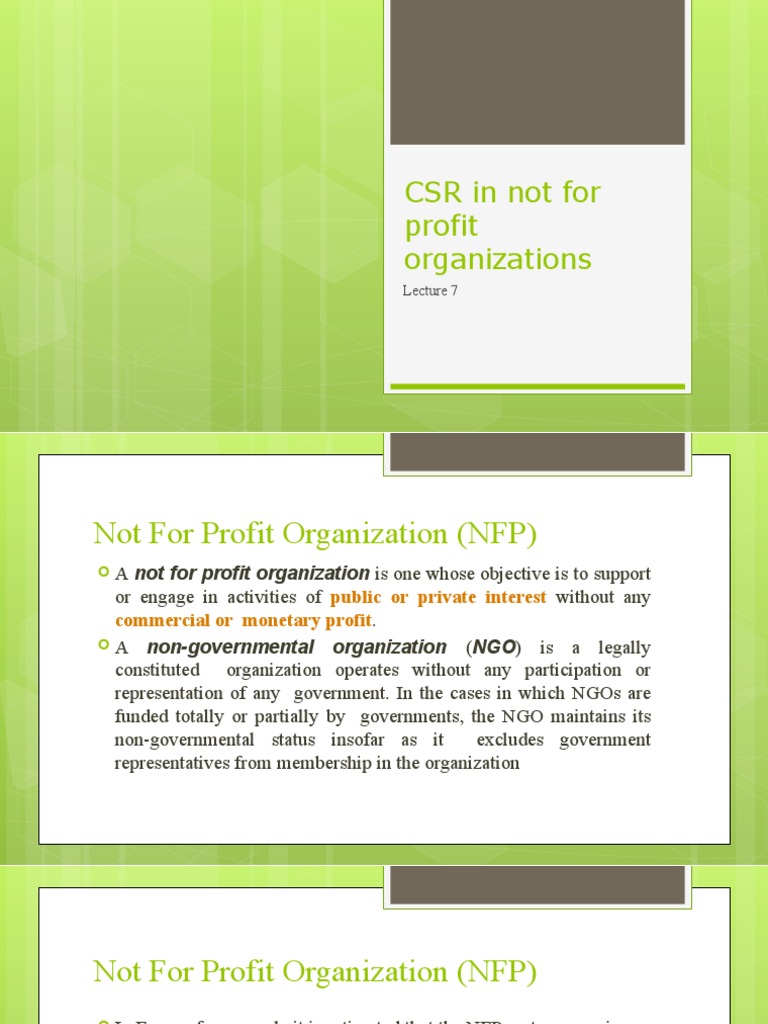 CSR in Not-for-Profit Organizations | PDF | Non Governmental ...