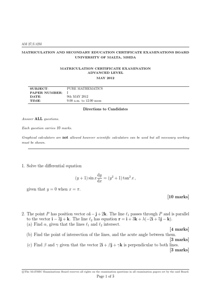 matMAY 2012 | PDF | Equations | Function (Mathematics)
