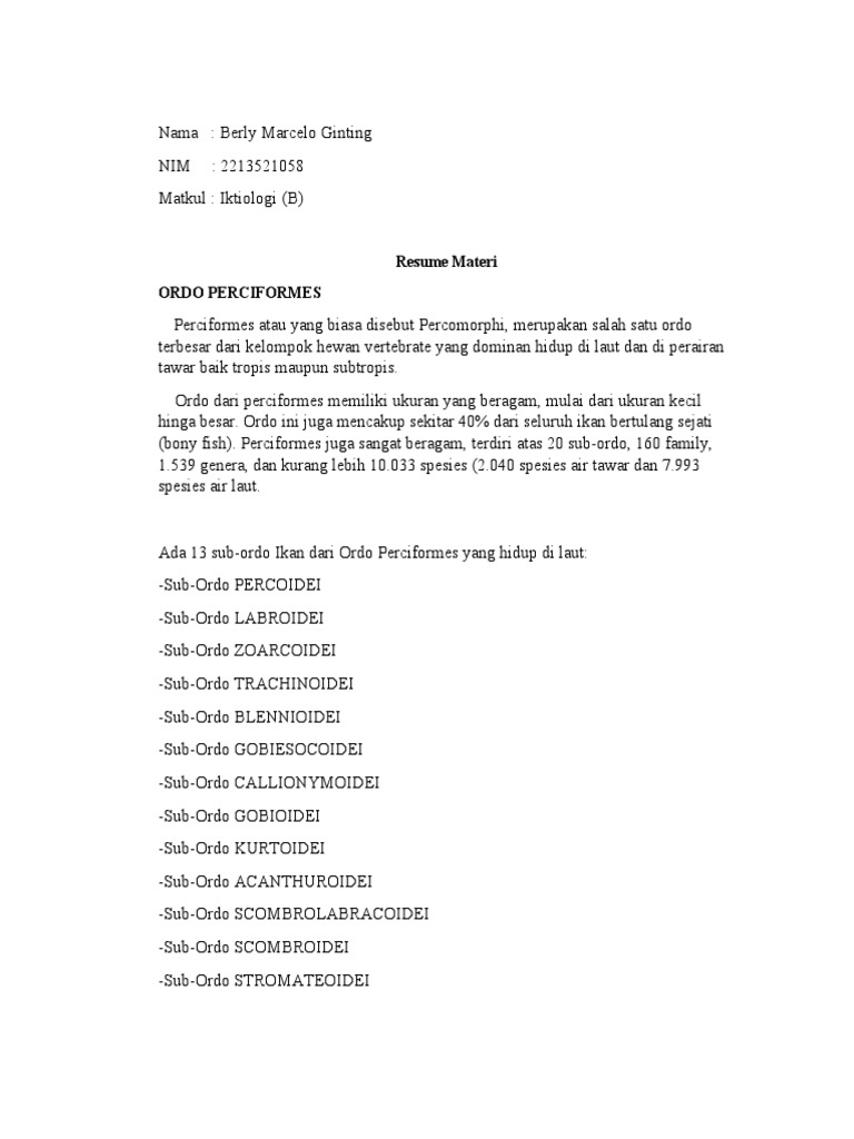 Keanekaragaman Ordo Perciformes Ikan | PDF