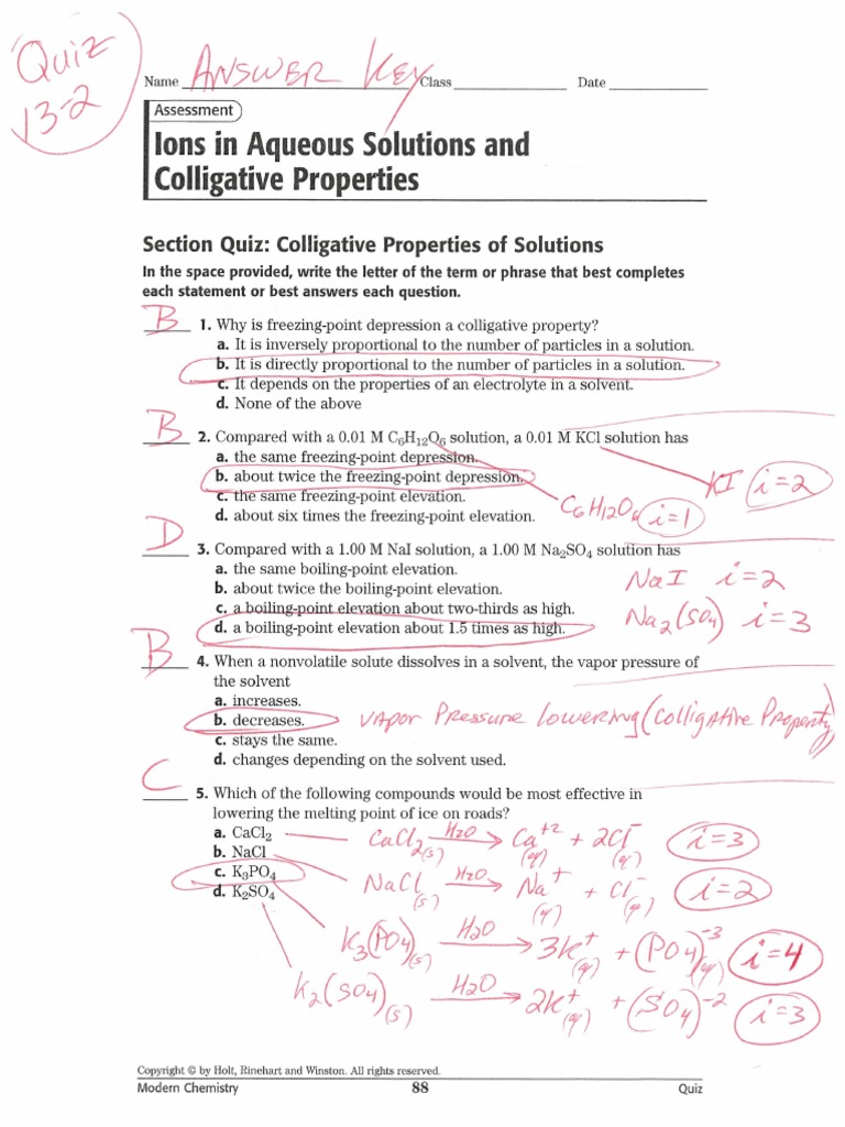 CH 13-QUIZ-Sect 2 - ANSWER KEY | PDF