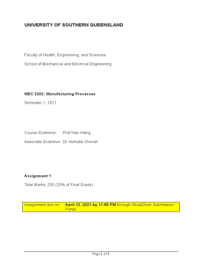 ME2202 Assignment 1 (2021) | PDF | Forging | Building Materials