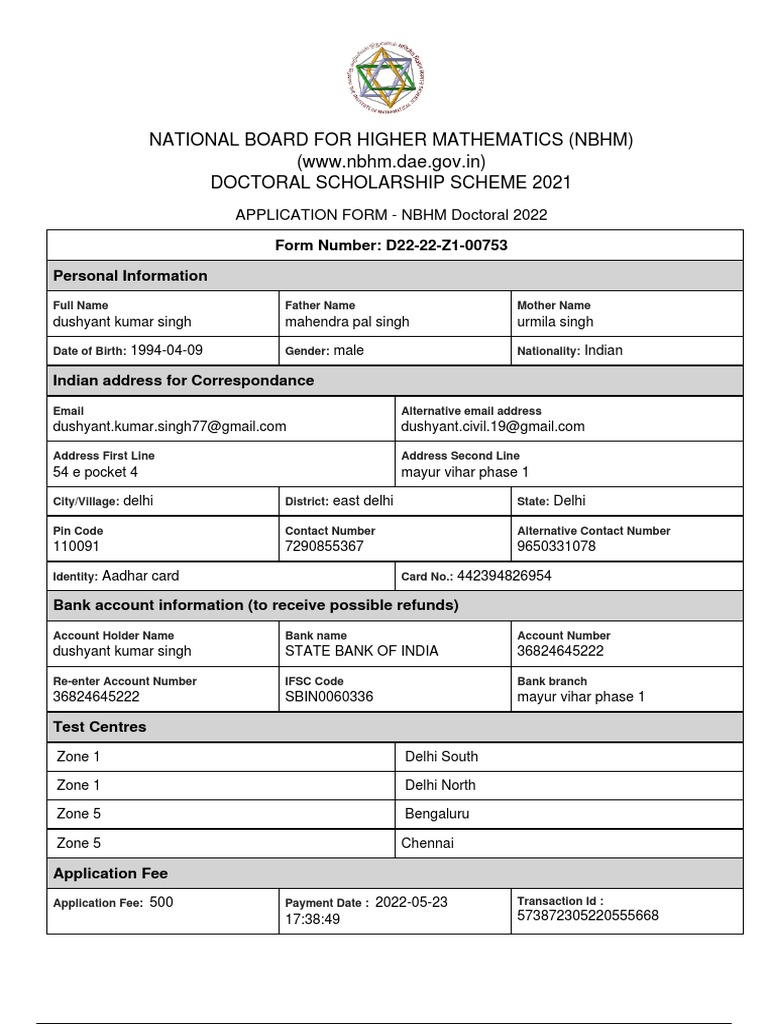 NBHM - Doctoral - 2022 D22 22 Z1 00753 | PDF