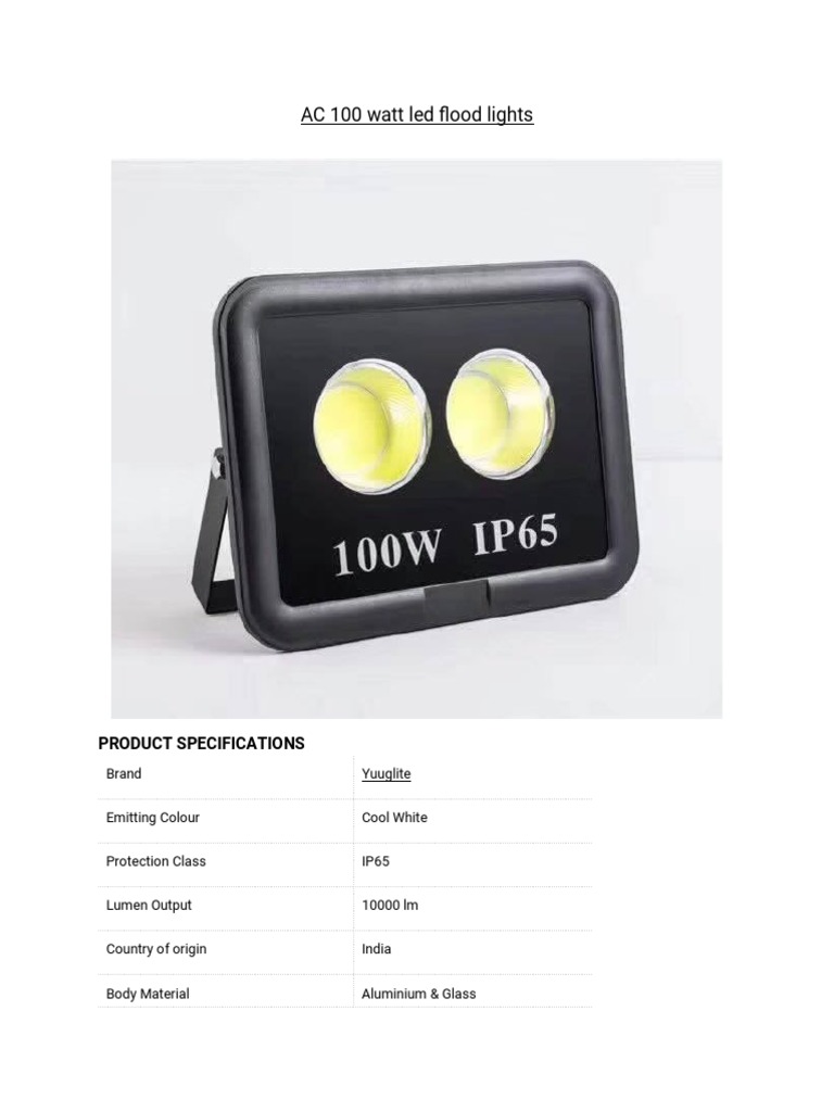 100W LED Flood Light Specifications | PDF